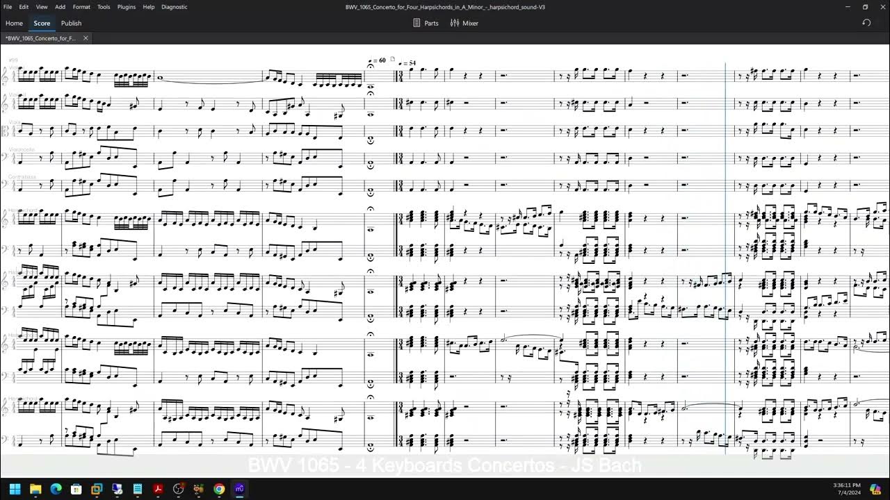 BWV1065 - 4 Keyboards Concertos - JS Bach (Screen Captured - Musescore V4.3.2) - YouTube
