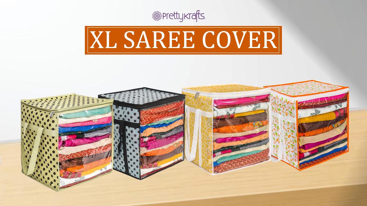 PrettyKrafts XL Saree Cover / sari organizer with handles - YouTube