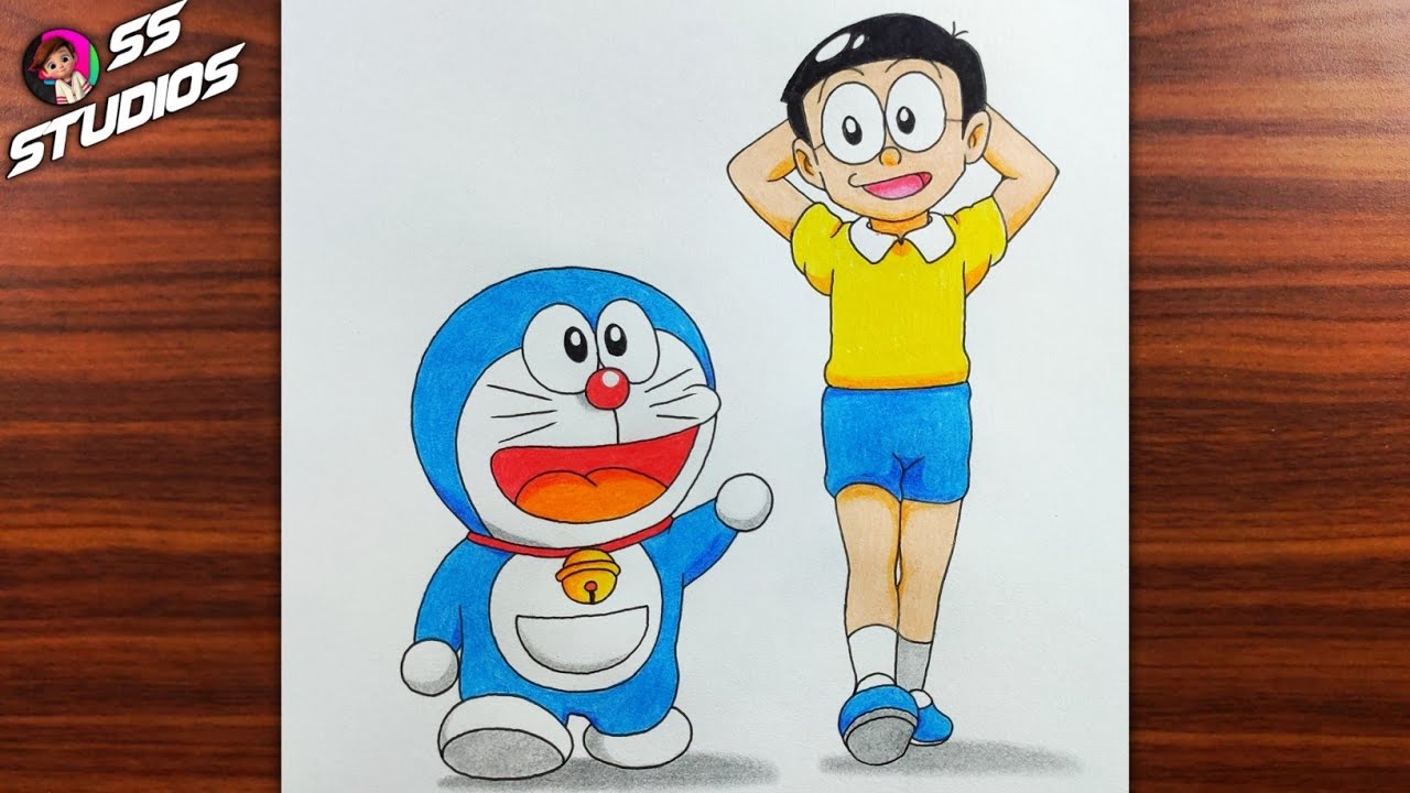 How To Draw Nobita and Doraemon walking on street Step By Step ...