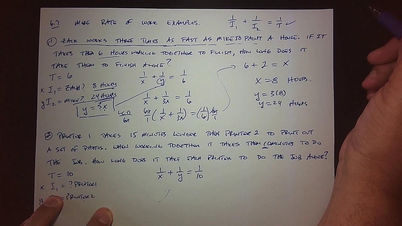 MAT 121 Section 67 Rate of Work Examples Rd2 - YouTube