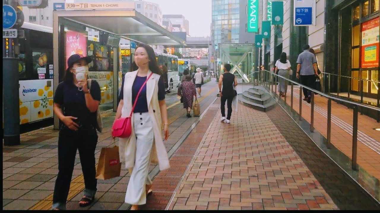 Fukuoka City Walking Tour๐๐ 4k Kawabata Market Street To Tenjin During