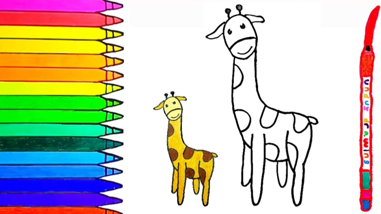 drawing coloring painting for kids and toddlers | how to draw giraffe ...