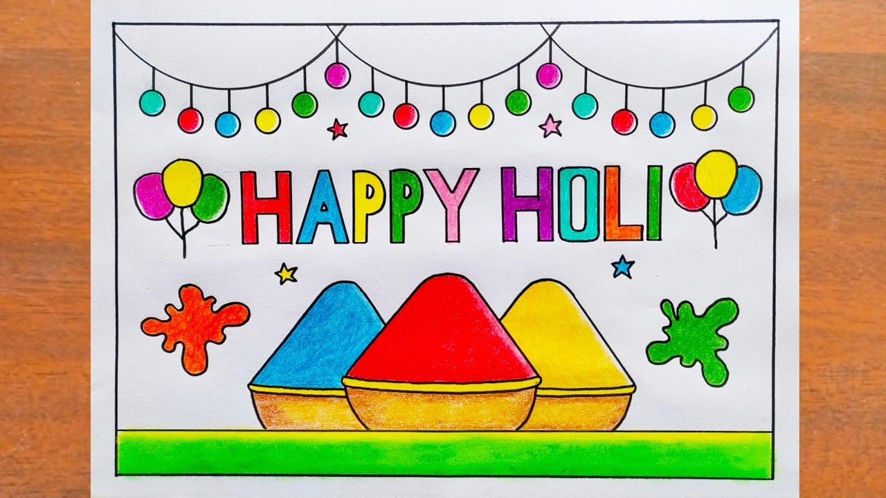 Holi Special Drawing / Holi Festival Drawing Easy Steps / Happy Holi ...