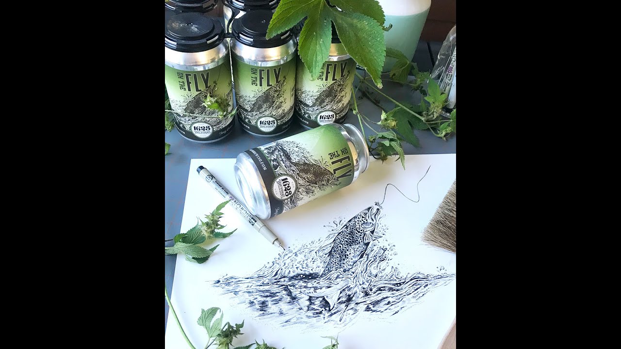Illustrating a Brown Trout in pen & ink - fly fishing drawing for beer ...