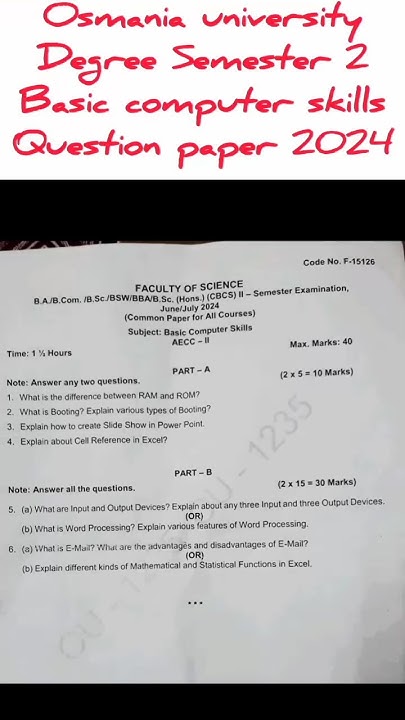 Basic computer skills. Osmania university Degree Semester 2.Question ...