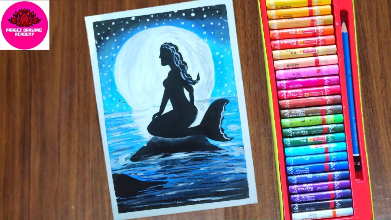 Mermaid drawing for beginners with Oil Pastels acrylic color mixed ...