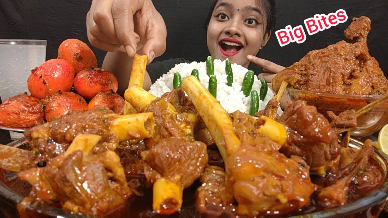 ASMR 🔥 MUTTON CHAMPARAN CURRY,EGG CURRY, CHICKEN MASALA CURRY WITH RICE ...