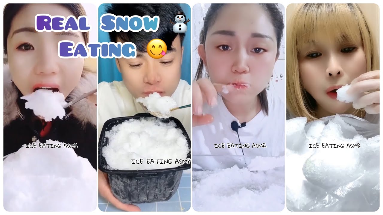 [ASMR] REAL SNOW ⛄️ EATING & FREEZER FROST EATING 🤍 & POWDERY ICE ...