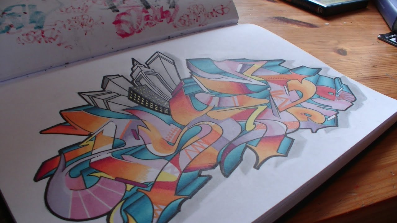 Wildstyle graffiti speed drawing sur papier // Blackbook piece "PSYM ...