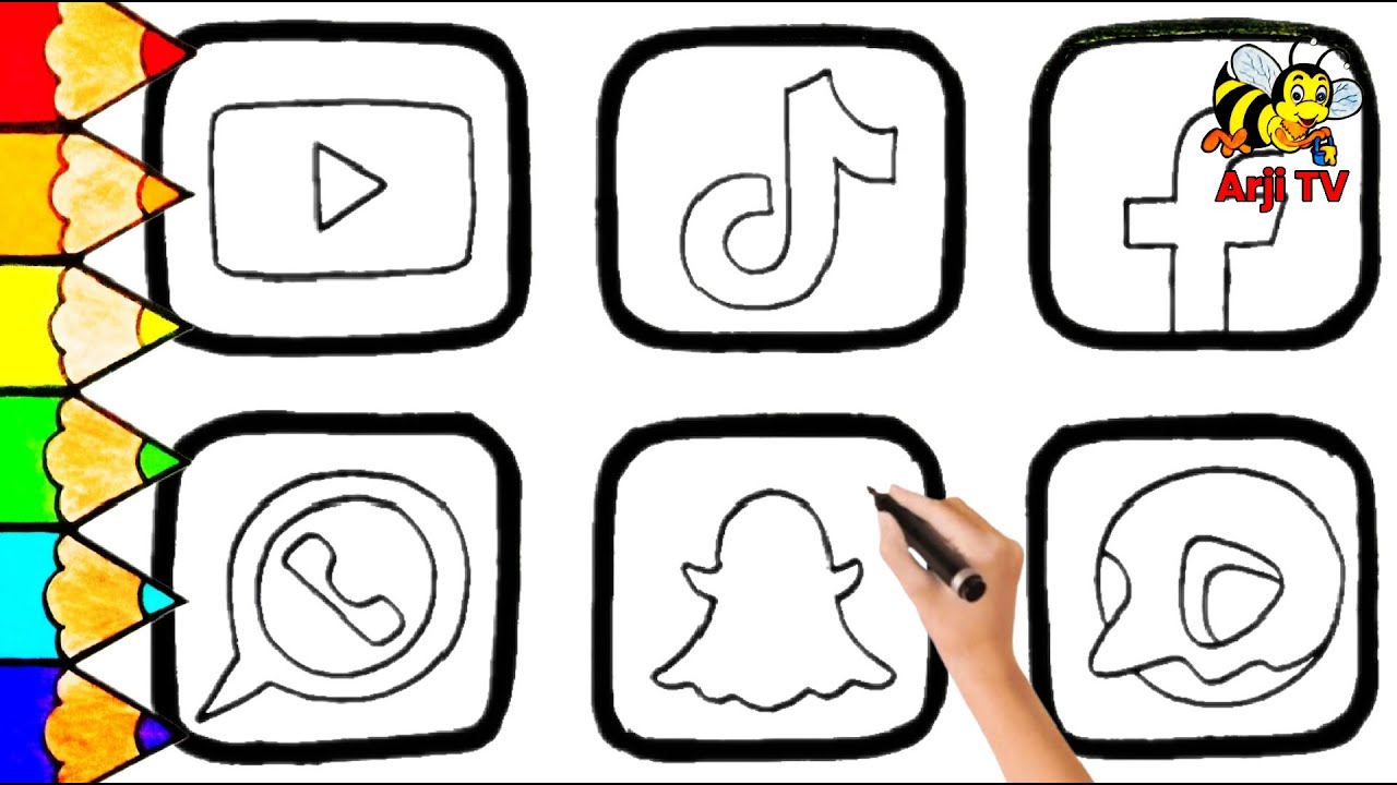 DRAWING & COLORING SOCIAL MEDIA APPLICATIONS STEP BY STEP || EASY ...