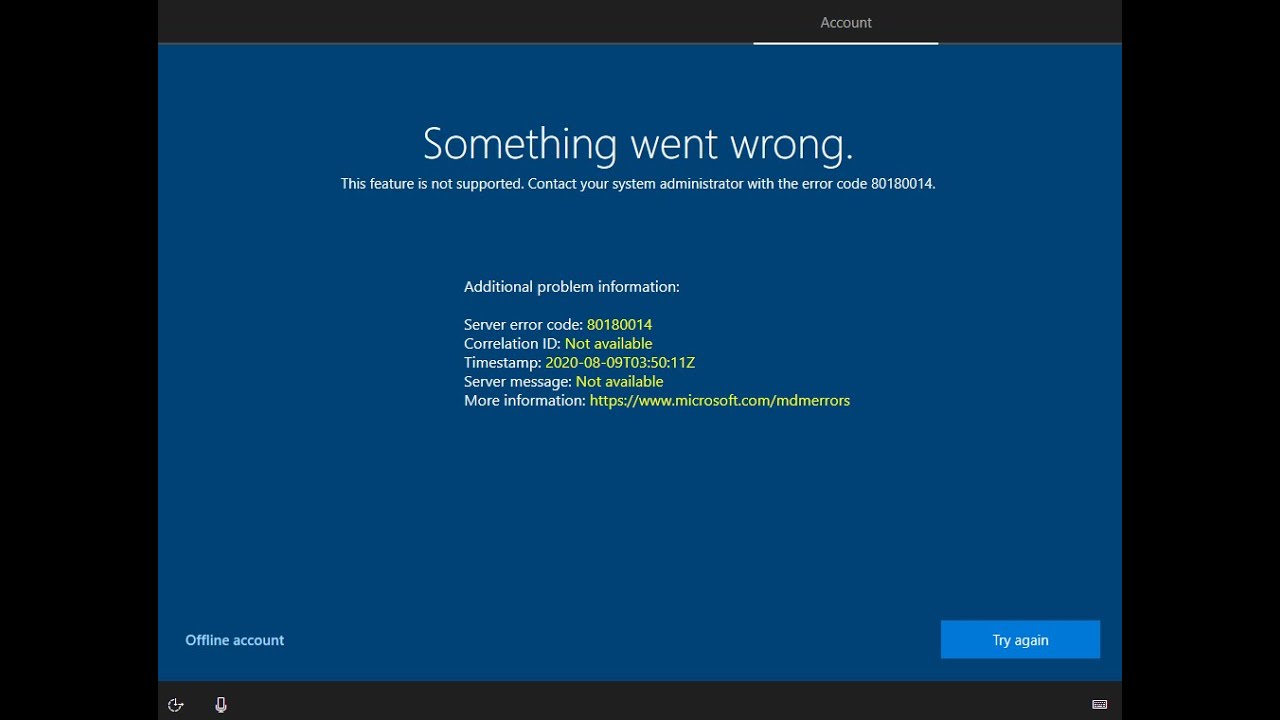 Error 80180014 When Joining Azure Ad YouTube