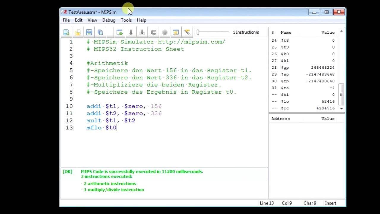 Grundlagen Informatik - 19: MIPS32 Simulator, Multiplikation, Hi Lo Register Assemblersprache ...