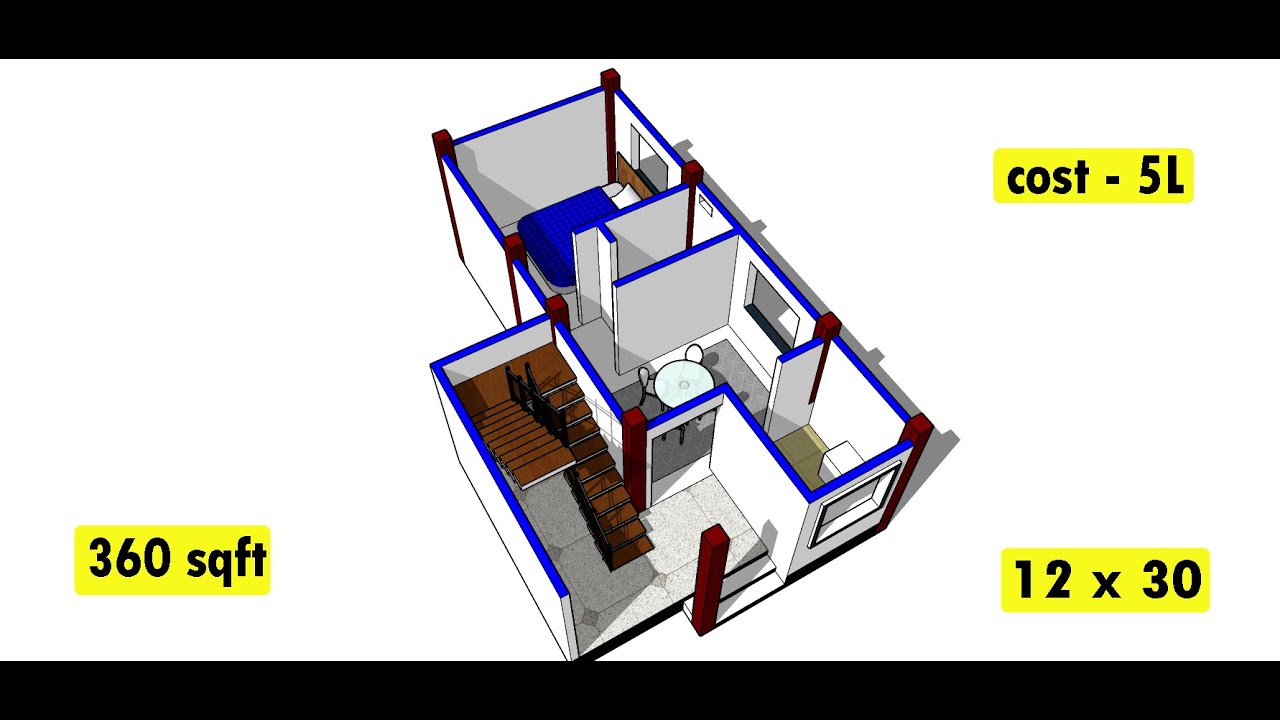 12 X 30 Cabin Floor Plan 12x30 Small House Plan With 3D Interior