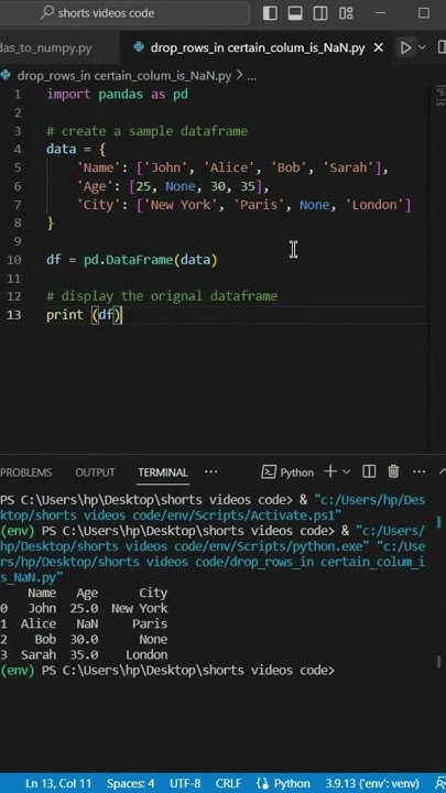 How To Drop Rows Of Pandas Dataframe Whose Value In A Certain Column Is Nan Youtube