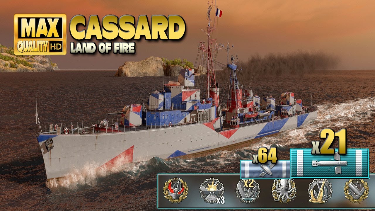 Destroyer Cassard on map Land of Fire - World of Warships - YouTube