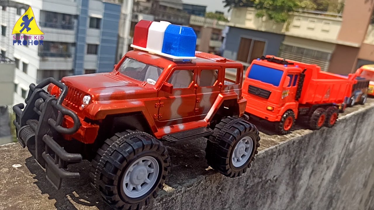 Driving Toy Vehicles On Outer WalI and threw into the water-Fire ...