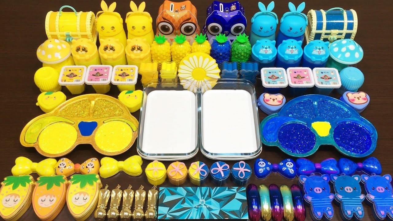 Yellow vs Blue | Mixing Beads and Glitter into Slime ASMR! Satisfying ...