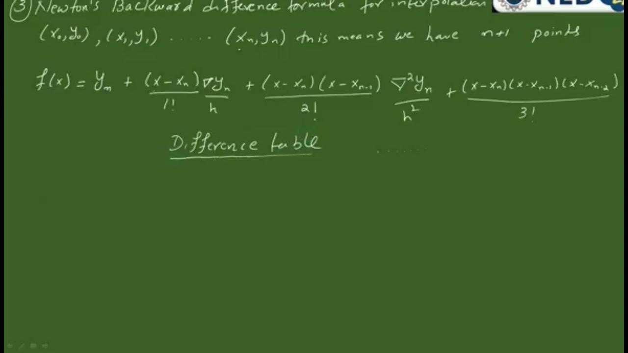 Interpolation - Newton Backward difference formula - YouTube