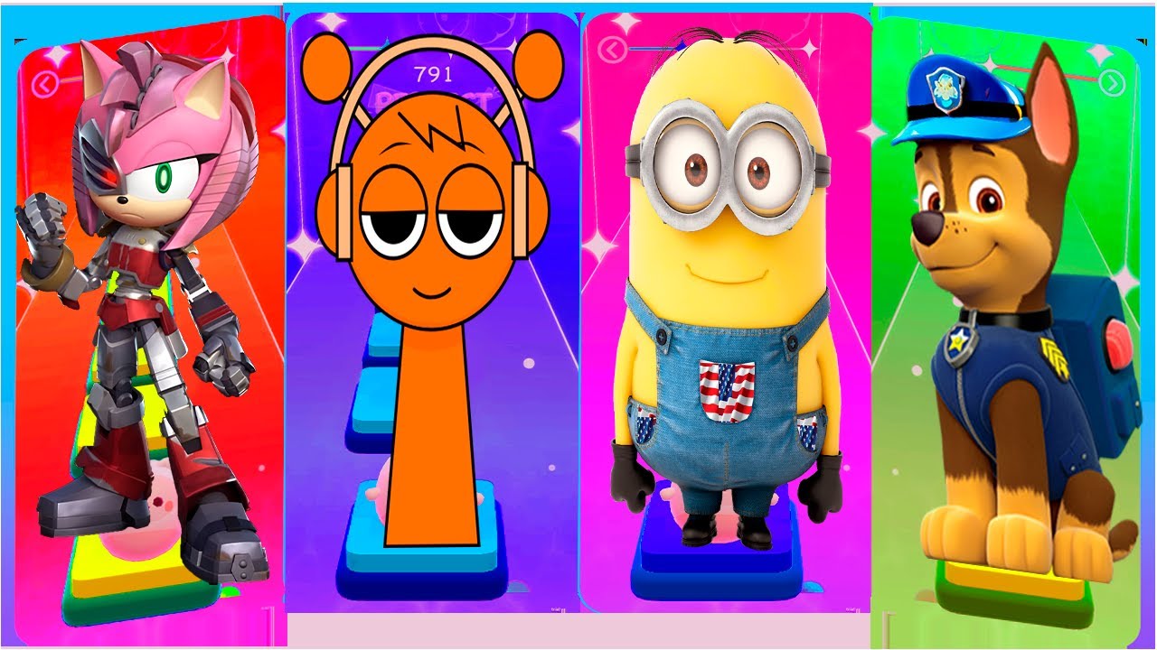 Amy rose sonic 🆚 Incredible sprunki 🆚 Minions 🆚 Paw Patrol Chase Tiles ...