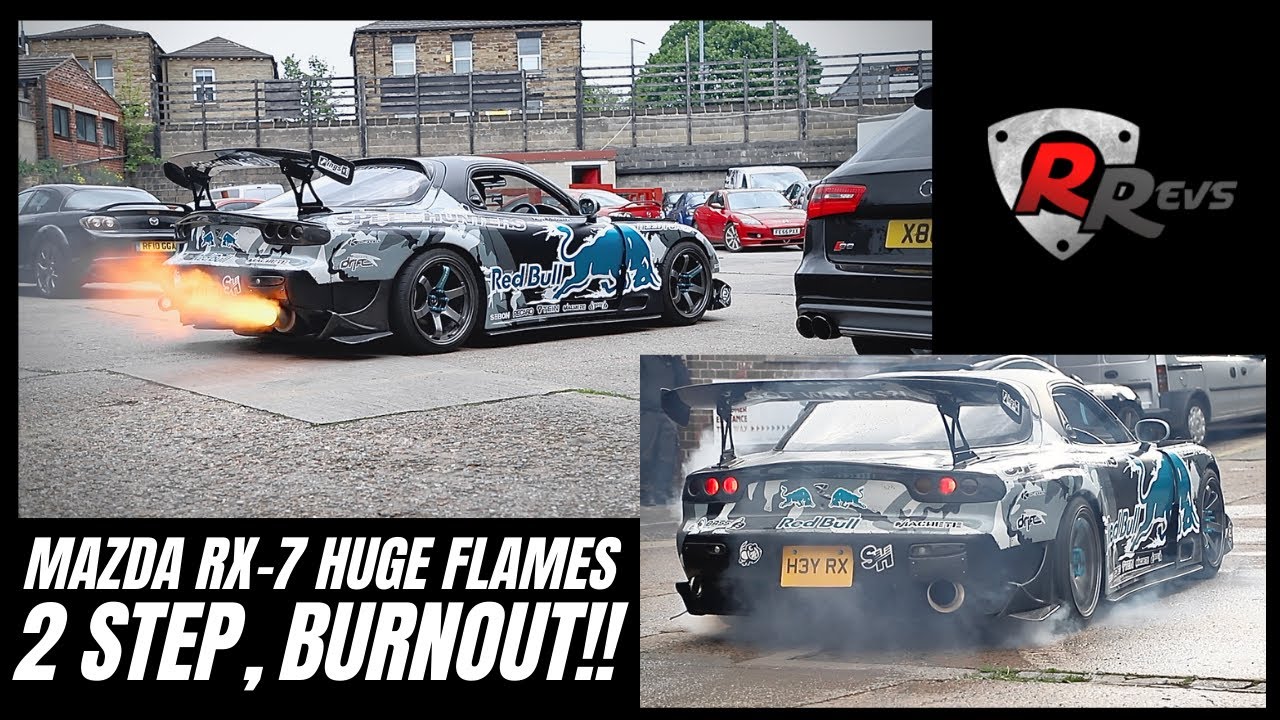 MAZDA RX-7, BRAPS | 2 STEP | BURNOUT | HUGE FLAMES!! - YouTube