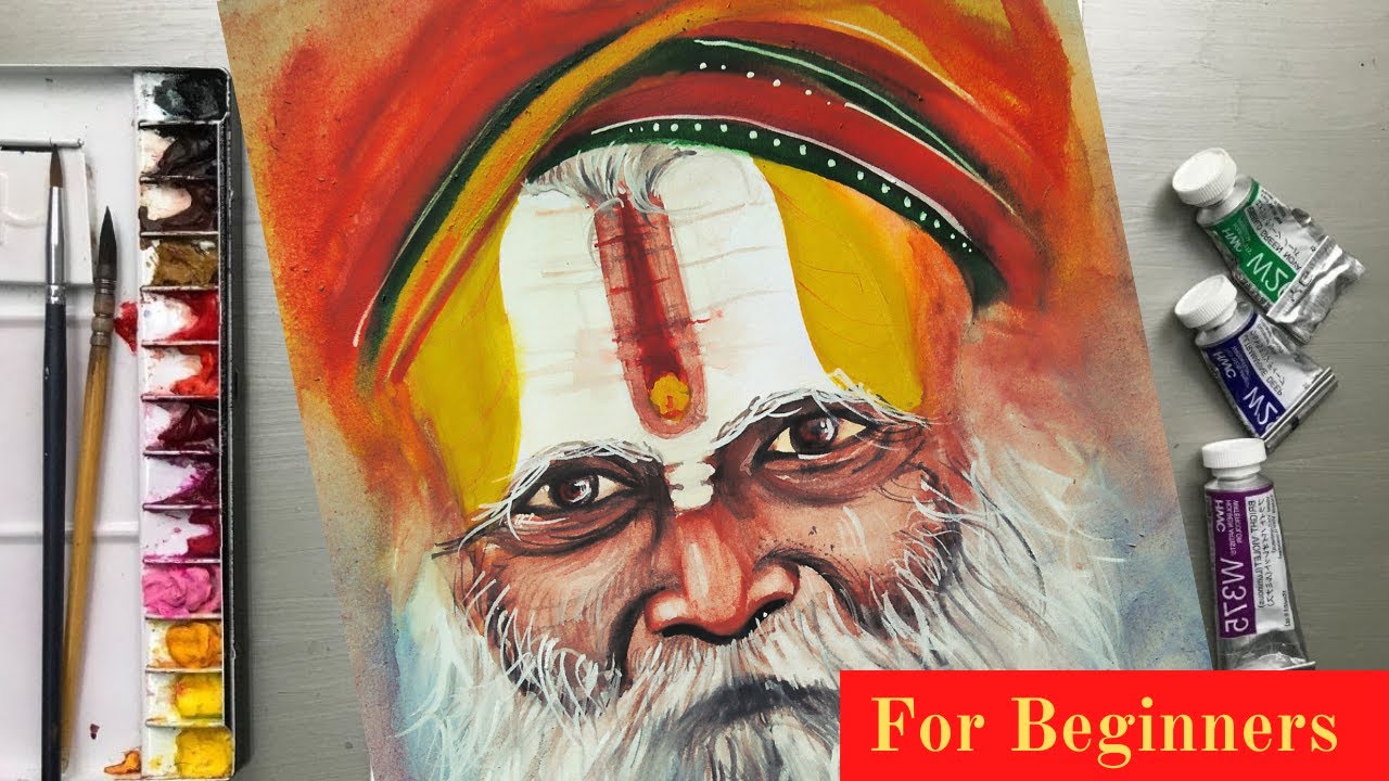 Watercolor Portraits The Easy Way | Sadhu Drawing | Portrait Painting ...