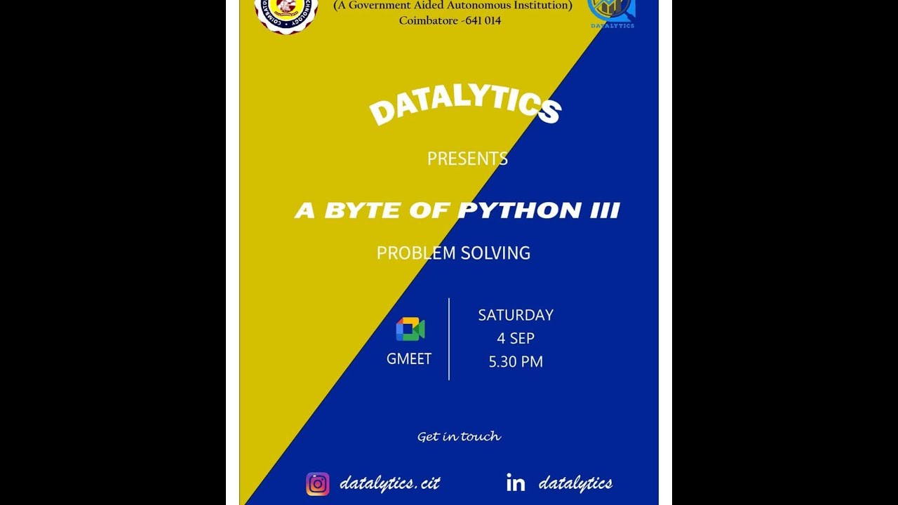 Datalytics CIT- A byte of Python - |3| |PROBLEM SOLVING| - YouTube