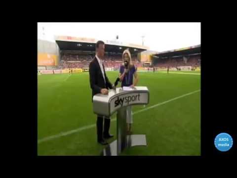 Oops the Sky Sport reporter hit by the ball