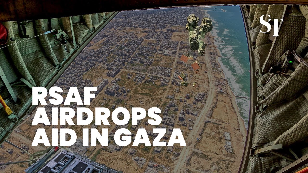 RSAF airdrops humanitarian aid to Gaza refugees - YouTube
