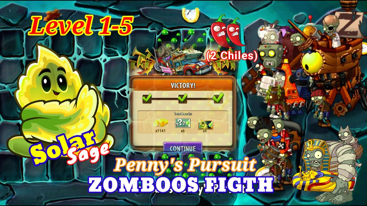 Pvz 2 | Penny's Pursuit | SOLAR SAGE | Zomboss Figth | 🌶️🌶️ | Level 1-5 ...