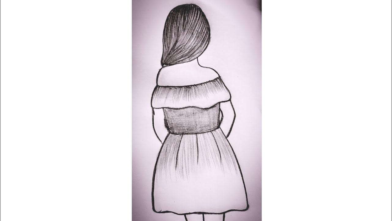 Easy girl drawing step by step || How to draw a back side girl drawing ...