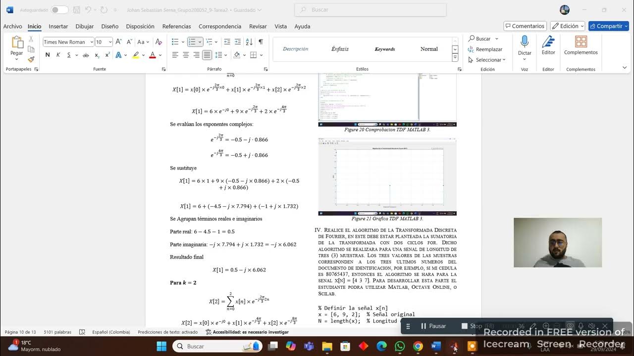 Algoritmo Matlab Transformada de Fourier Johan Sebastian Serna Grupo 9 Tratamiento digital de ...