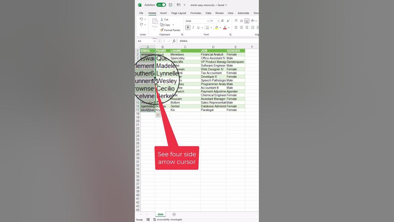 Quickly Move Columns with Data (Not Cut/Paste) - Excel #Shorts - YouTube