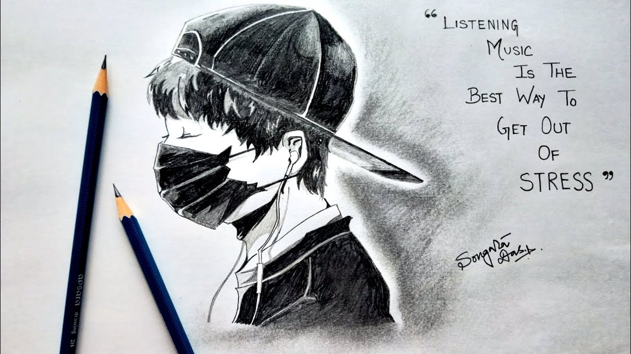 Boy Listening To Music Drawing