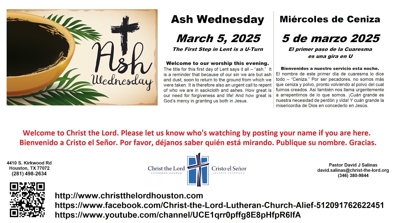 March (de marzo) 5, 2025 - Ash Wednesday/ Miércoles de Ceniza - YouTube