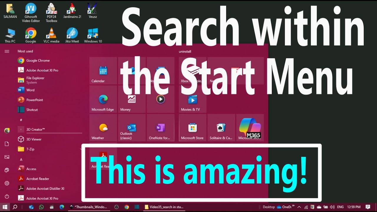Quick search within the START Menu in Windows 10 and 11 - YouTube