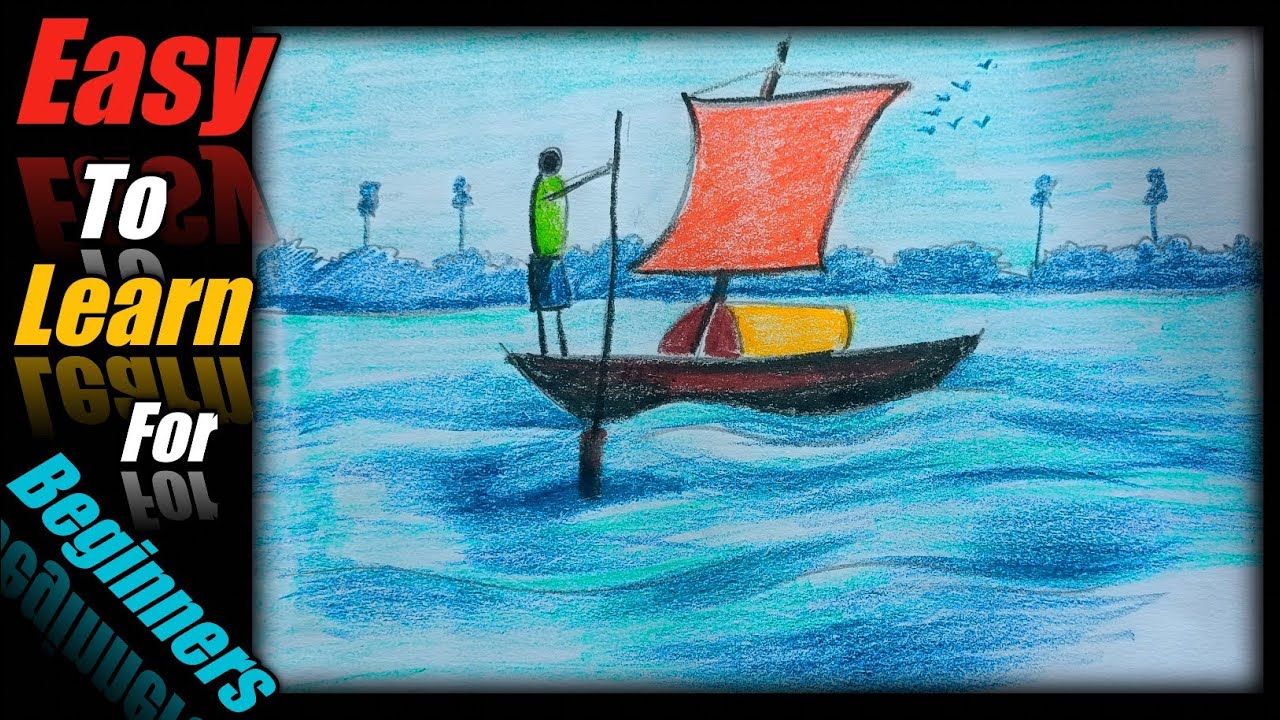 Draw A Boat On The River Easy || Oil Pastel Drawing #art #oilpastel # ...