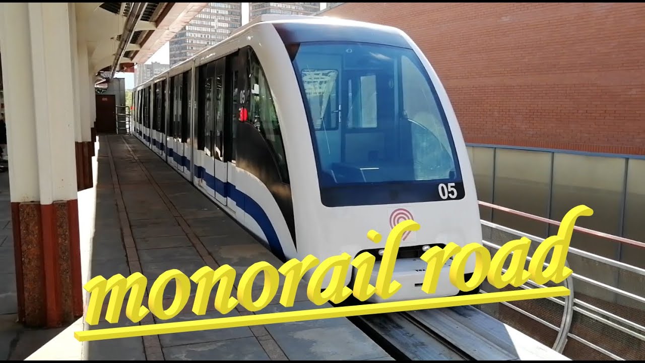 The monorail train turns around at the terminal station - YouTube
