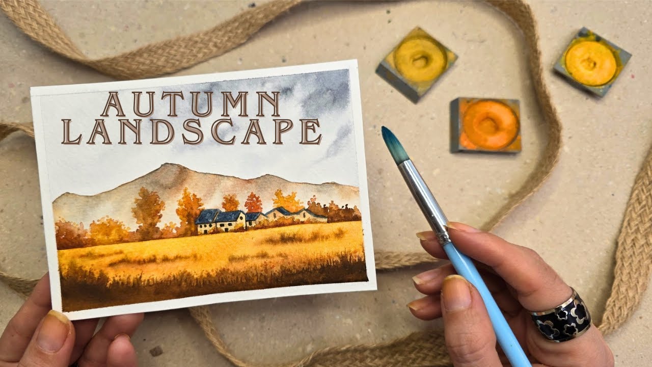 Easy autumn landscape with watercolor🎨 / Watercolor tutorial for ...