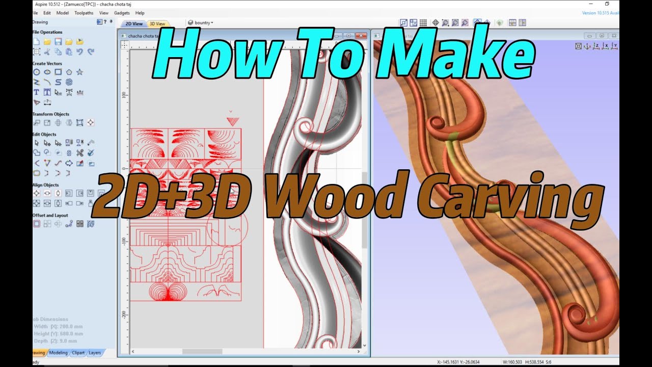 Aspire 10.512 how to make 2d+3d wood carving for cnc - YouTube