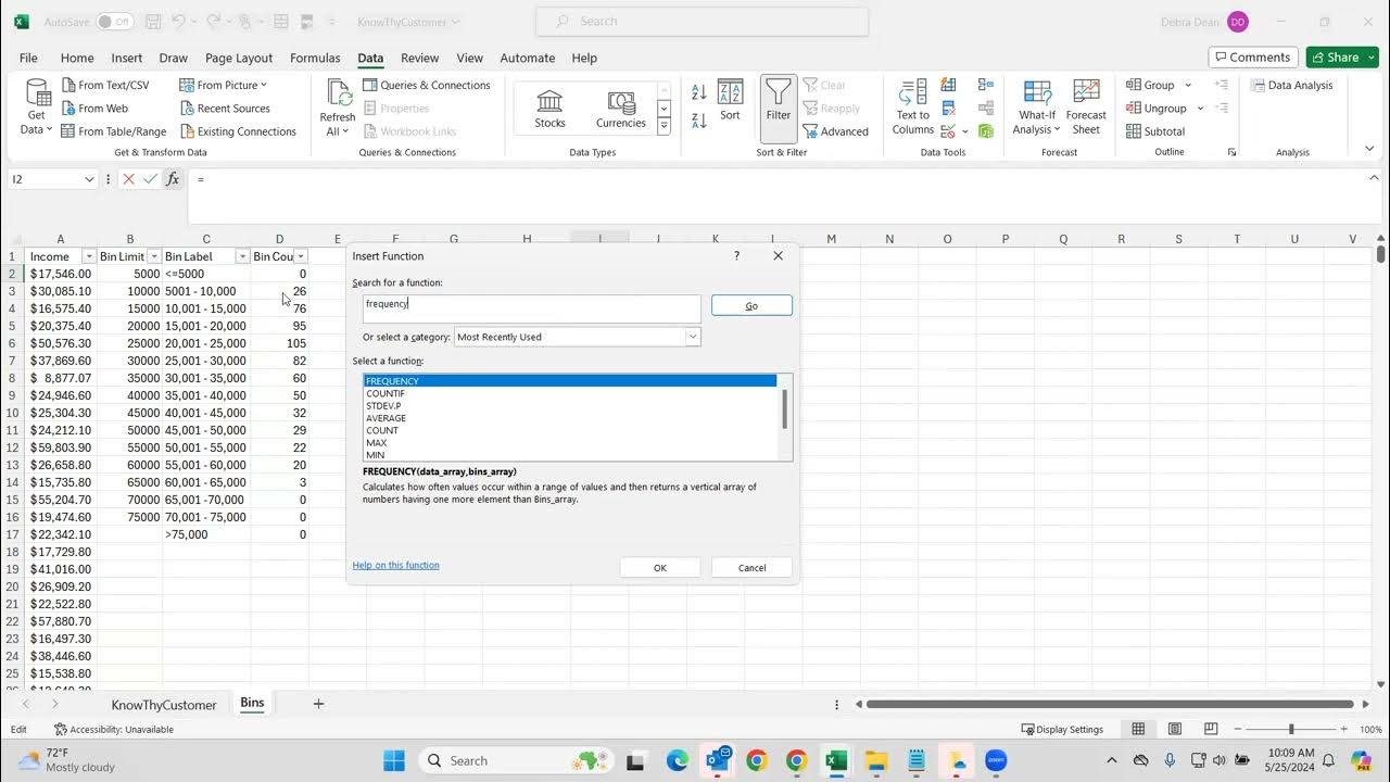 MBA 620 Grouping Data into Bins - YouTube
