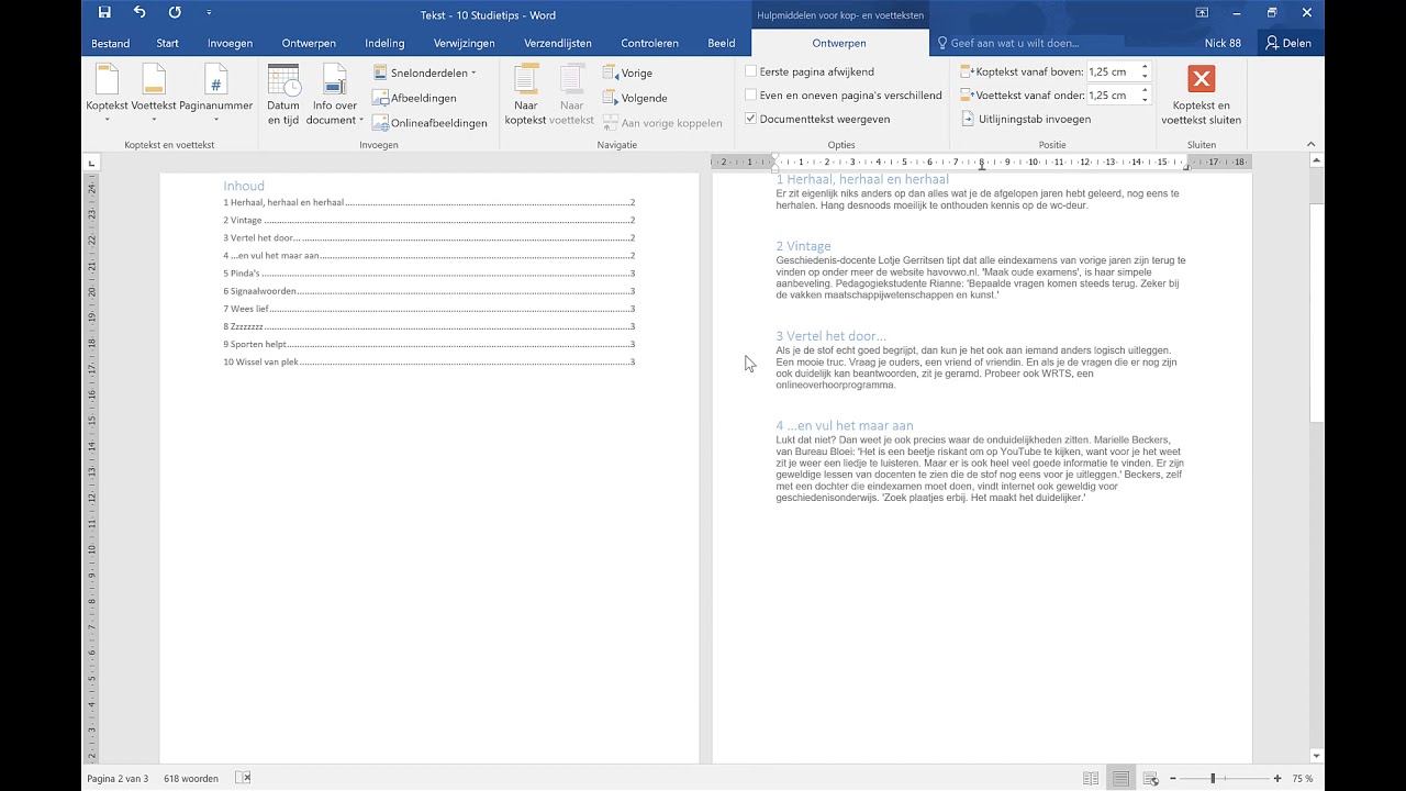 Koptekst, voettekst en paginanummer - YouTube