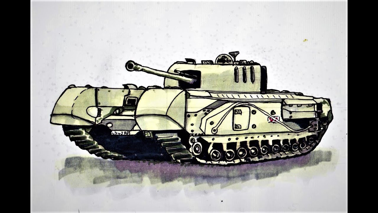 How to draw a Churchill Tank (mark IV ) - YouTube