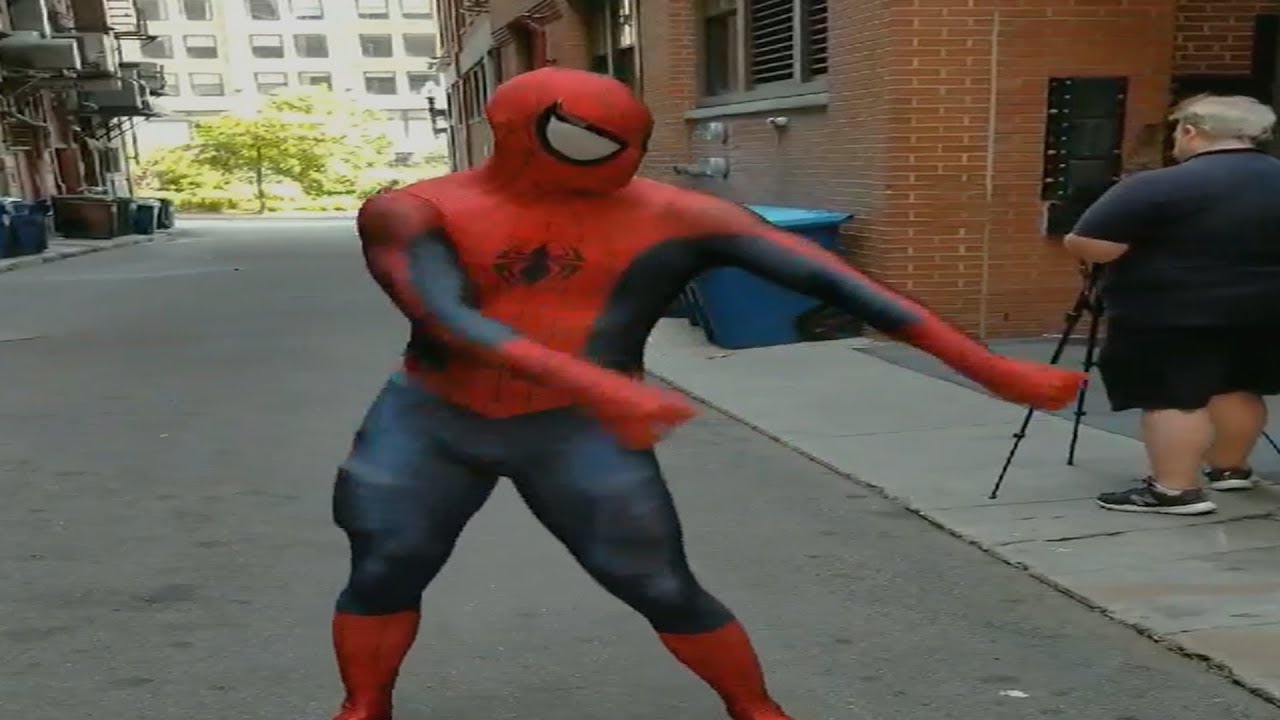 Spider-Man Goes Crazy Doing The Floss Dance In Public - YouTube