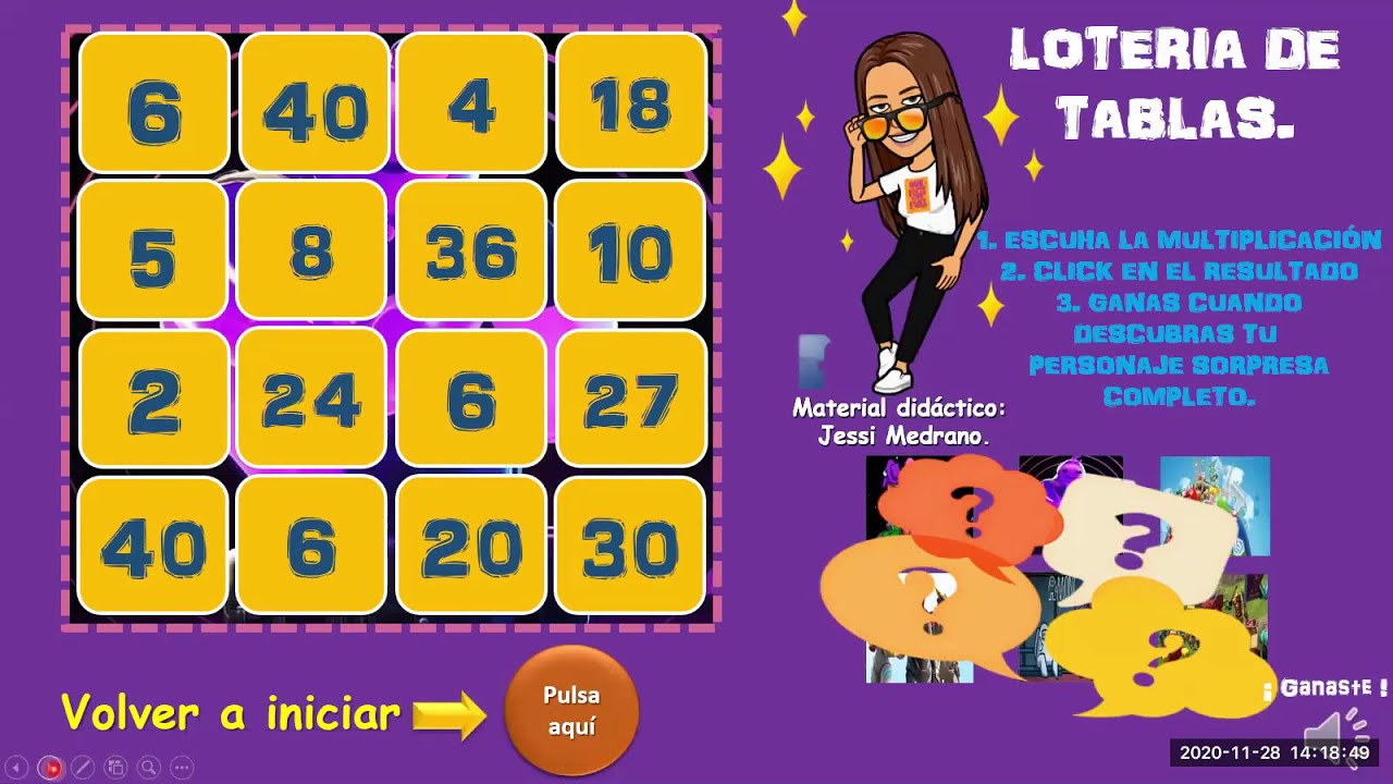 Funcionamiento de lotería de tablas de multiplicar. - YouTube