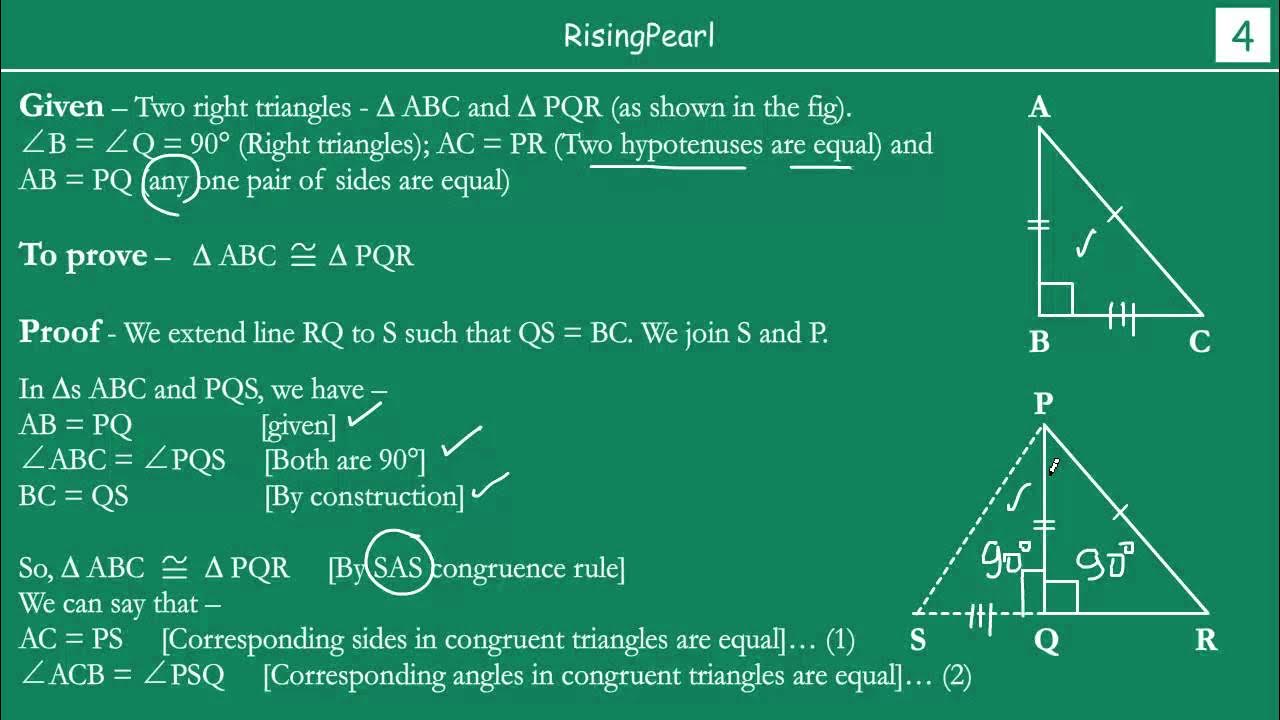 RHS (Right angle-Hypotenuse-Side) Congruence rule - YouTube
