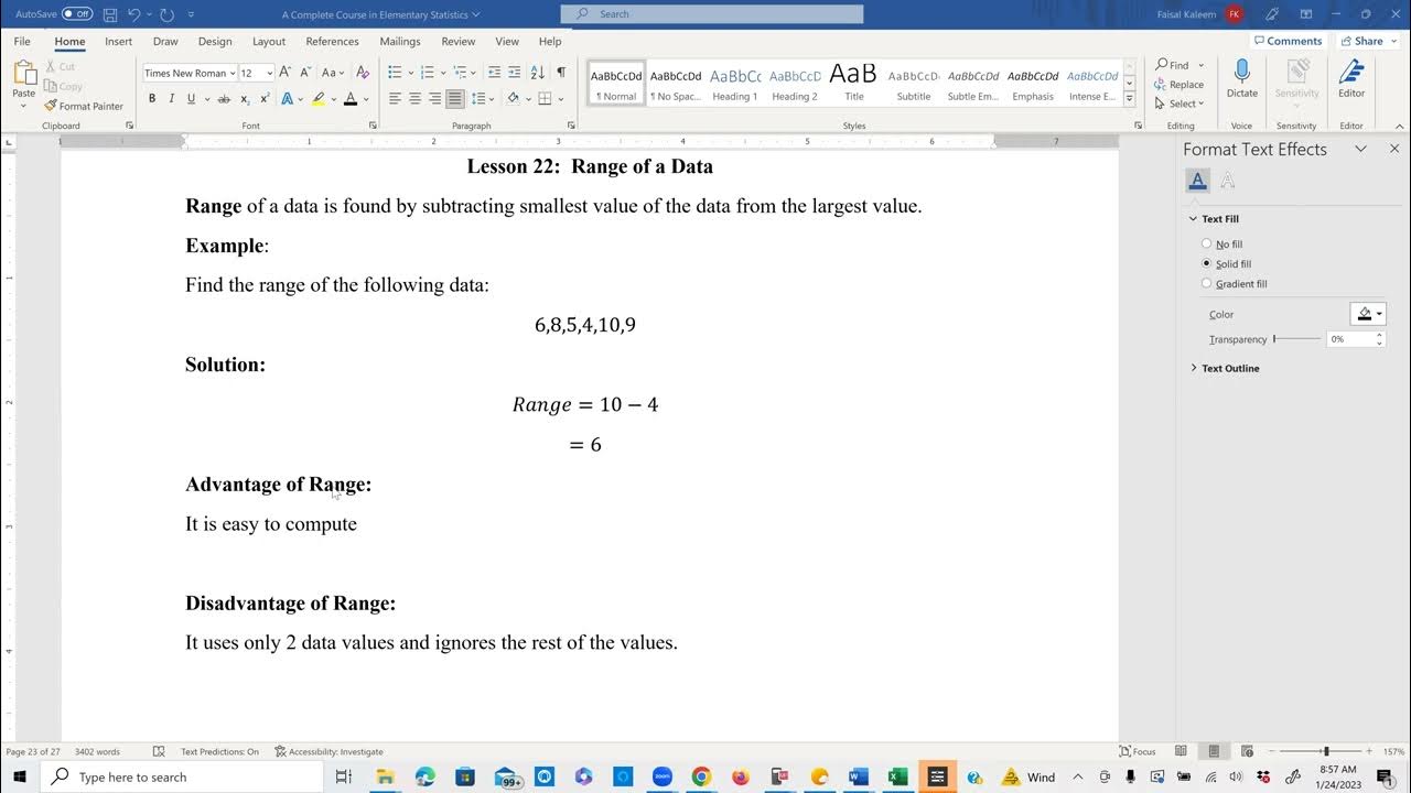 Elementary Stats Lesson 22: Range (Section 3.2 Problems 1-5) - YouTube