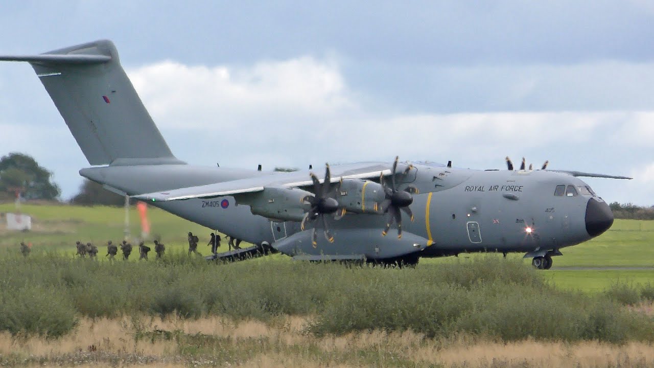 Carlisle Airport - 2 RAF A400s landing and take-off & landing - YouTube