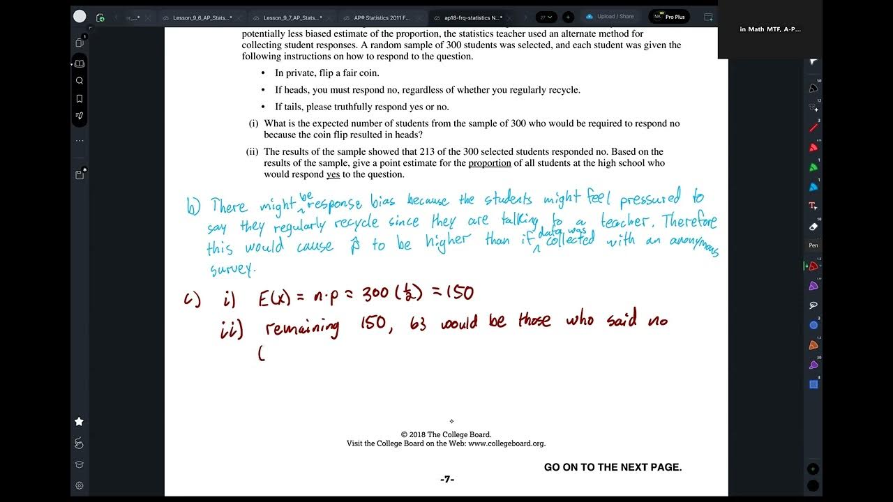 AP Stats Unit 6 Inferences with Proportions AP FRQ 2018 #2 and 2011 #6 ...