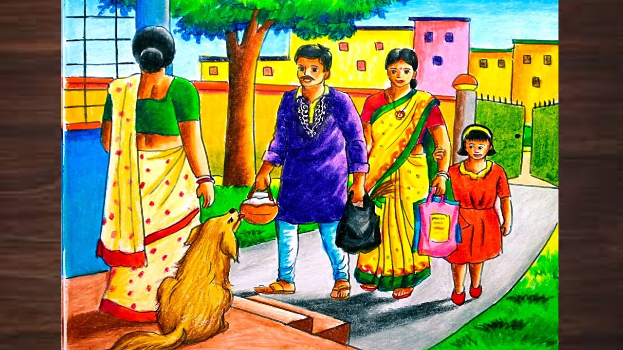 Jamai sasthi scenery drawing step by step/Jamai sasthi drawing with ...