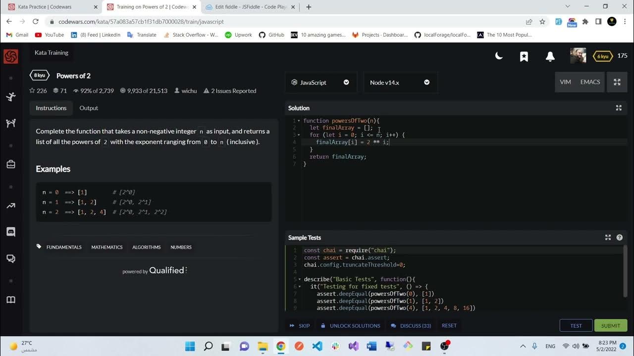 Powers Of 2 Challenge Code Wars Javascript Arabic Youtube